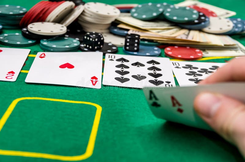 Man`s Hand Showing Card Combination, Poker Chips Gambling . Stock Image ...
