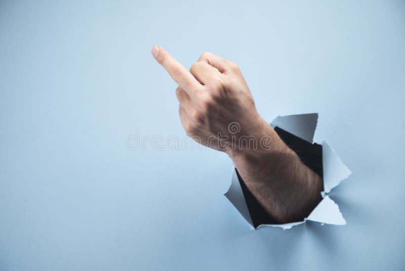 Man`s Hand Showing Middle Finger on Blue Background Stock Photo - Image ...