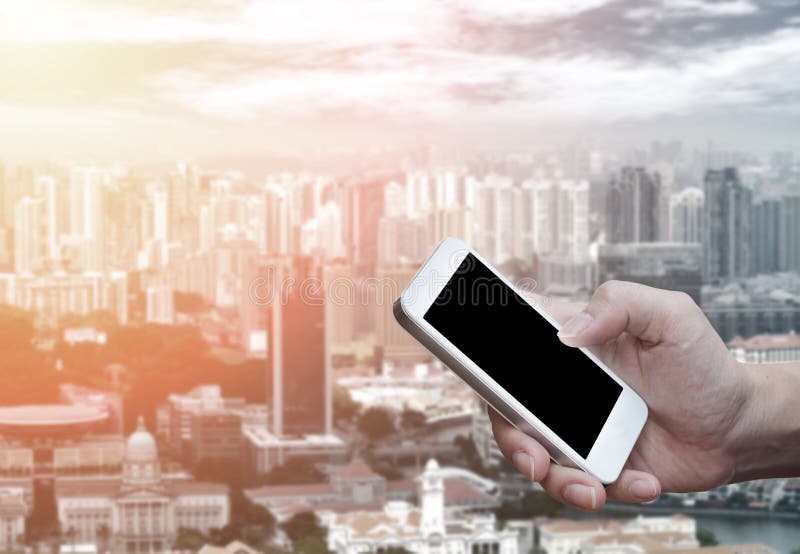 Man's Hand Shows White Smartphone Vertical Position Stock Photos - Free ...