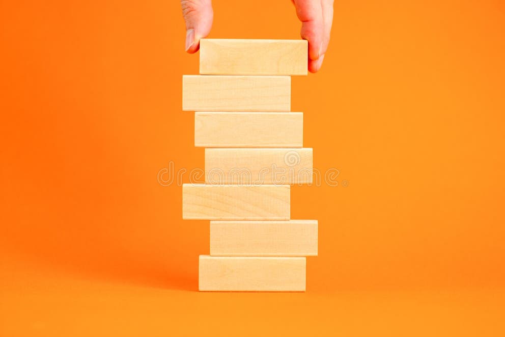 Man S Hand Stacking Blank Wooden Blocks. Business Development Concept ...