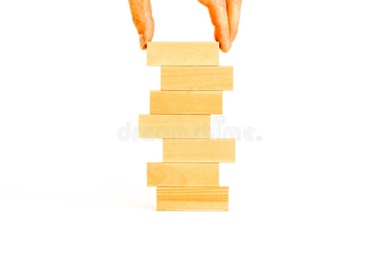 Man S Hand Stacking Blank Wooden Blocks. Business Development Concept ...