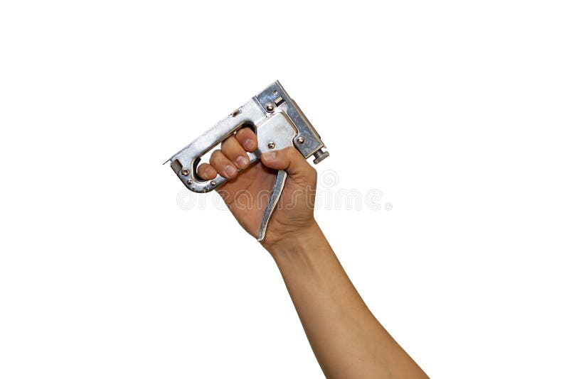 Man`s Hand with a Stapler. Isolated Stock Image - Image of device ...