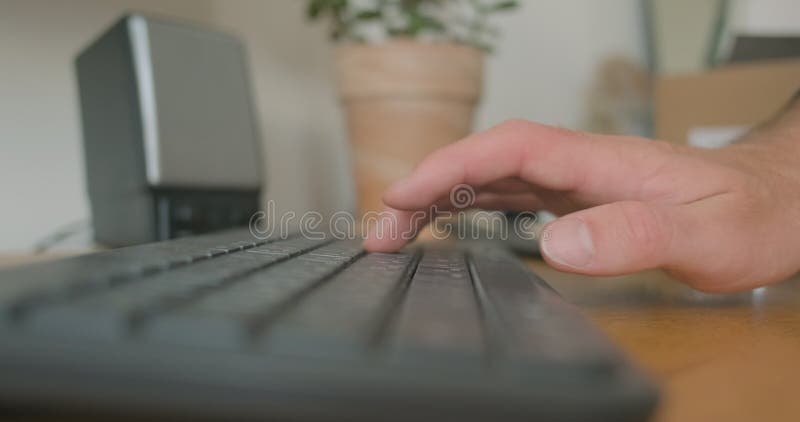 Man S Hand Starts Typing on Computer Keyboard. Close-up, Side View ...