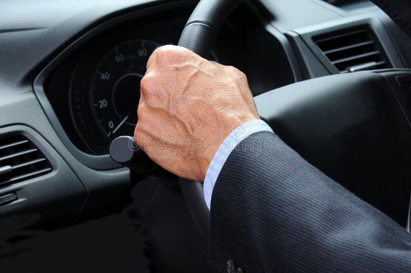 Man S Hand on Steering Wheel Stock Photo - Image of steering, auto ...