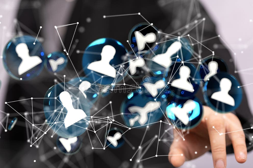 Man S Hand Touching Hovering Profile Icons. Stock Image - Image of ...