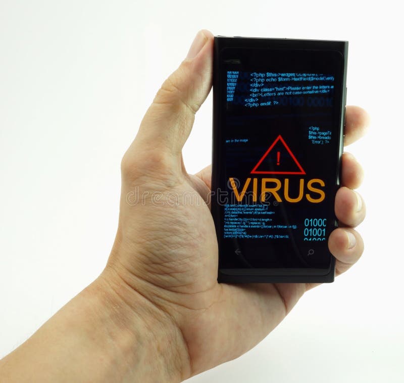 Man S Hand Touching Smart Phone with Virus Stock Photo - Image of ...