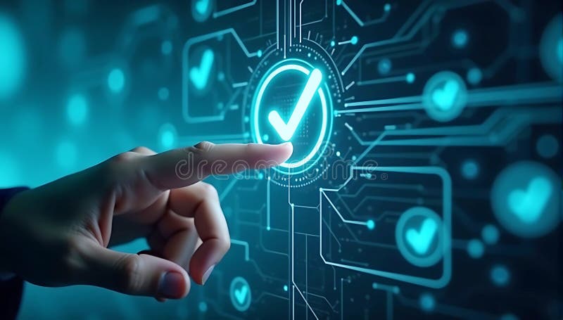 Man S Hand Touching Verification Mark, Check, Futuristic Technology ...