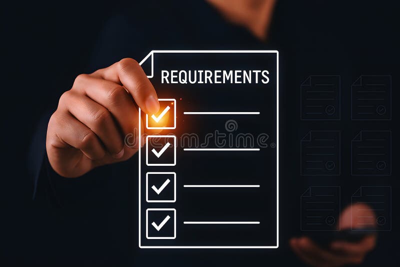 Man S Hand Verifying Requirements on Digital Checklist with Glowing ...