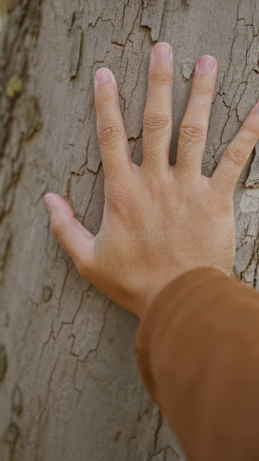 A Man S Hand with Visible Details of the Skin Texture Gently Touches ...