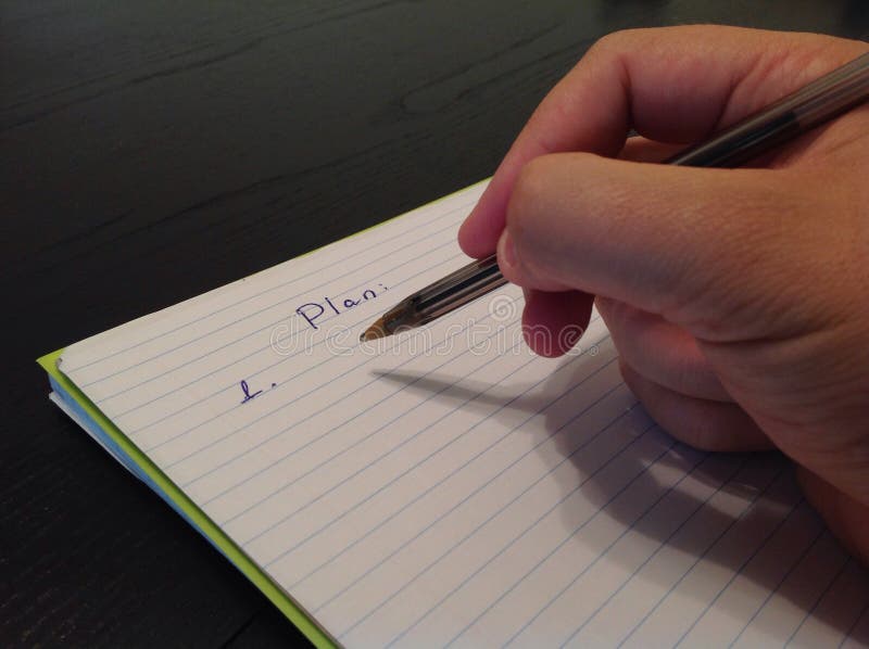 Man S Hand Writing Plan Title on a Paper Sheet Stock Image - Image of ...