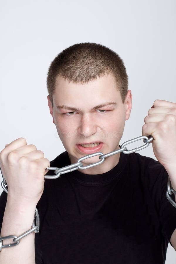 Man`s Hands in Chain Shackles on White Background. Freedom Concept ...