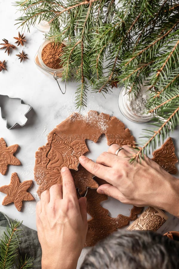 Man& X27;s Hands Cut Shapes and Make Cookies. Making Christmas Cookies ...