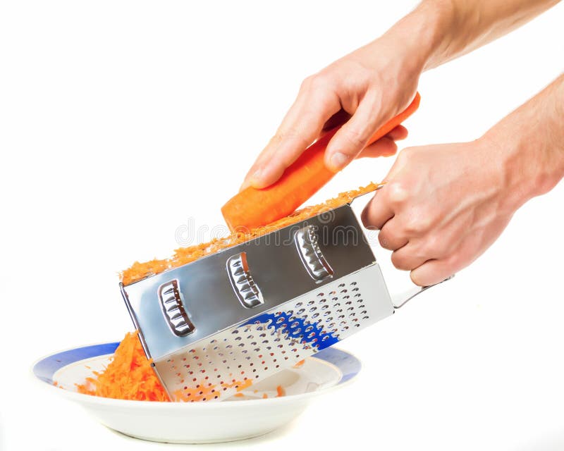 Grating Carrots on a Grater, Women`s Hands Stock Photo - Image of diet ...