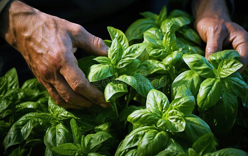 Man S Hands Holding Fresh Herbs with Bright Green Leaves. Fresh Basil ...