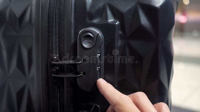 Man`s Hands Open Suitcase Combination Lock on the Suitcase. Stock Image ...