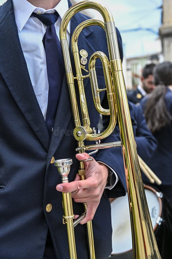 Man& X27;s Hands Playing the Trombone in the Orchestra Stock Photo ...