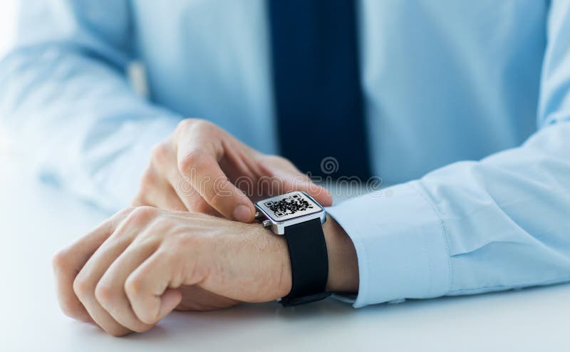Man& X27;s Hands with Qr Code on Smart Watch Stock Photo - Image of ... Man& X27;s Hands with Qr Code on Smart Watch Stock Photo - Image of ...