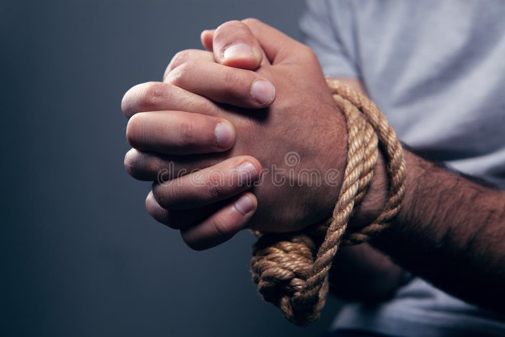 The Man S Hands are Tied with a Rope Stock Image - Image of criminal ...