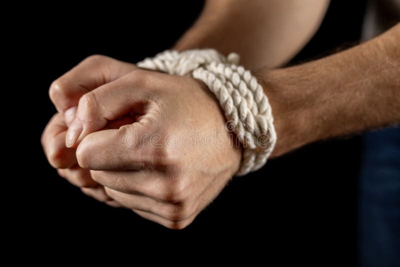 Man S Hands Tied with a Rope Close Up Stock Image - Image of prisoner ...