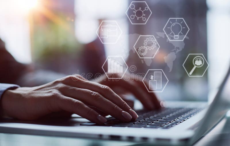 Close-up of Male Hands Using Laptop at Office Stock Image - Image of ...