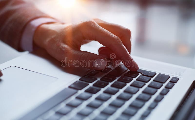 Close-up of Male Hands Using Laptop at Office Stock Image - Image of ...