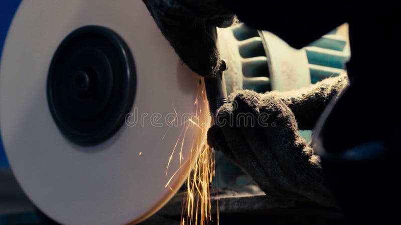 Man`s Hands Working with a Circular Grindstone Stock Image - Image of ...
