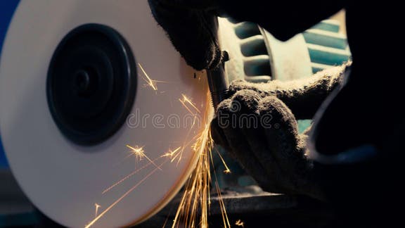 Man`s Hands Working with a Circular Grindstone Stock Image - Image of ...