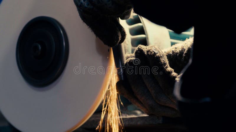 Man`s Hands Working with a Circular Grindstone Stock Photo - Image of ...