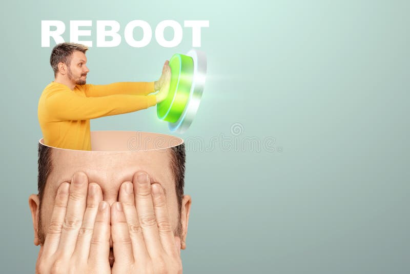 In the Man`s Head, the Brain Presses the Reset Button. the Concept To ...