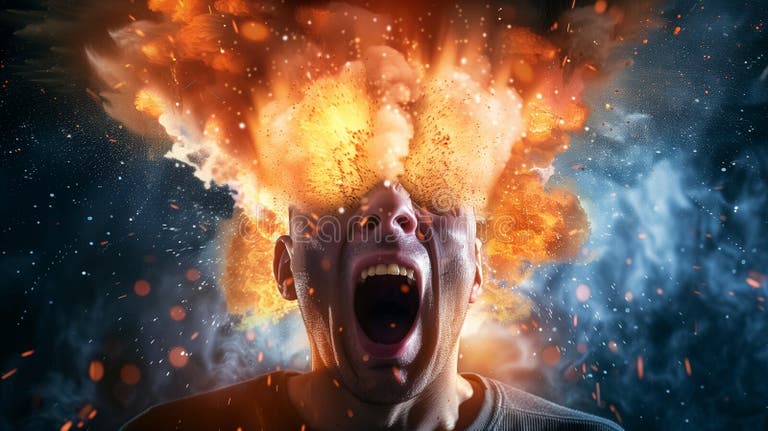 Man S Head Exploding with Fiery Visual Effect Stock Illustration ...