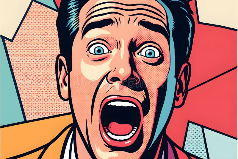 Pop Art Man Screams in Horror, Panic Face. Pop Art Retro Illustration ...