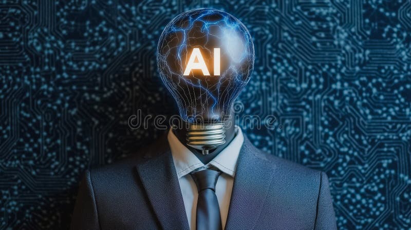 A Man S Head is Lit Up with the Word AI. Concept of Innovation and ...
