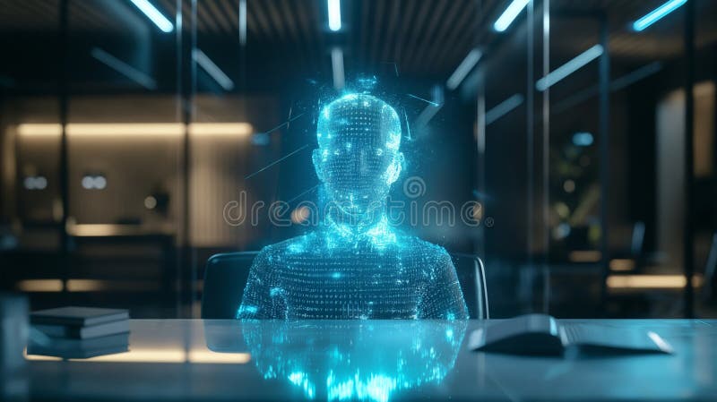A Man S Head is Projected Onto a Table in a Room Stock Image - Image of ...