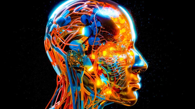 Man S Head is Shown with Neon Lights in the Shape of Human Head ...