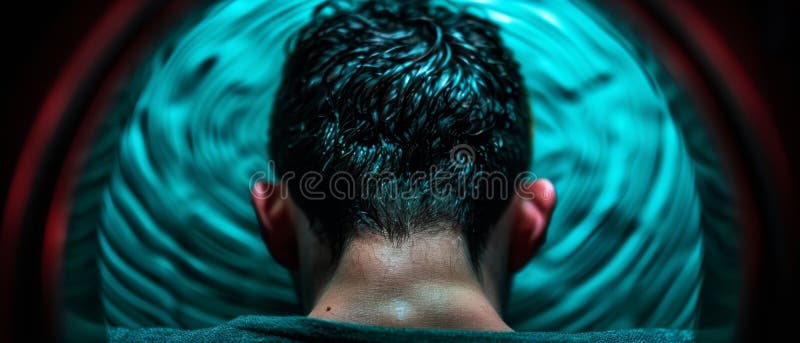 A Man S Head Submerged in a Pool, Back Facing Forward, Surrounded by ...