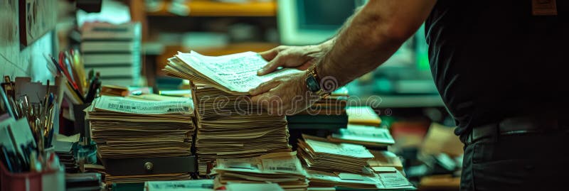 A Mans Hs are Seen Sorting through a Stack of Books in a Bookstore ...