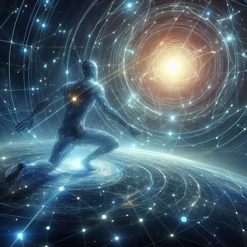 Man S Movements Guided by Constellation Lines Connecting Stars Stock ...