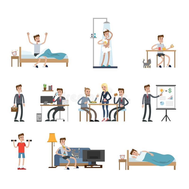 Man daily routine. stock vector. Illustration of routine - 110873558