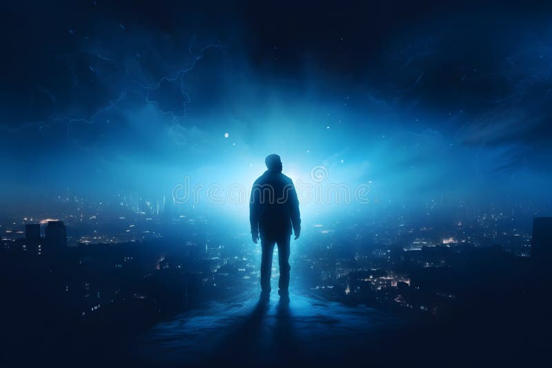 Man S Silhouette in Rays of Light. Neural Network AI Generated Stock ...