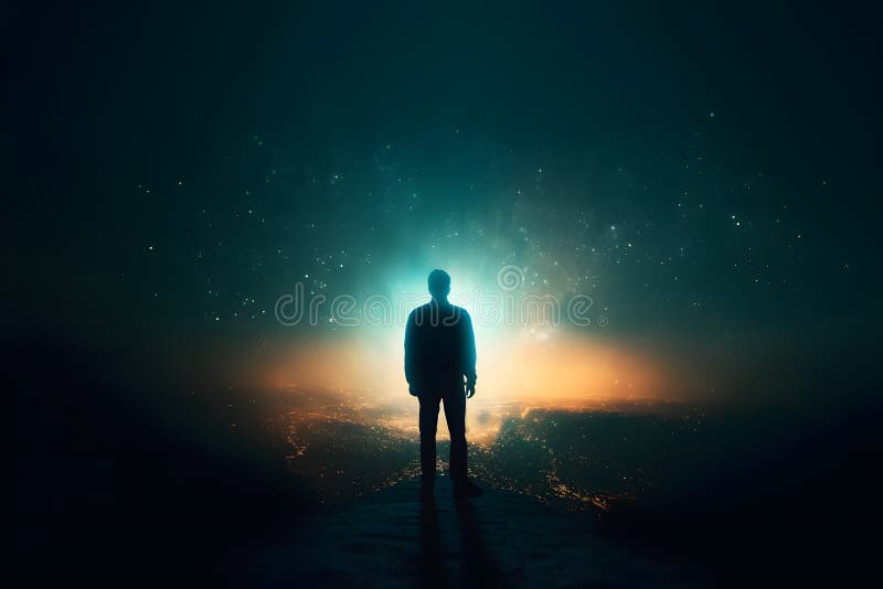Man S Silhouette in Rays of Light. Neural Network AI Generated Stock ...