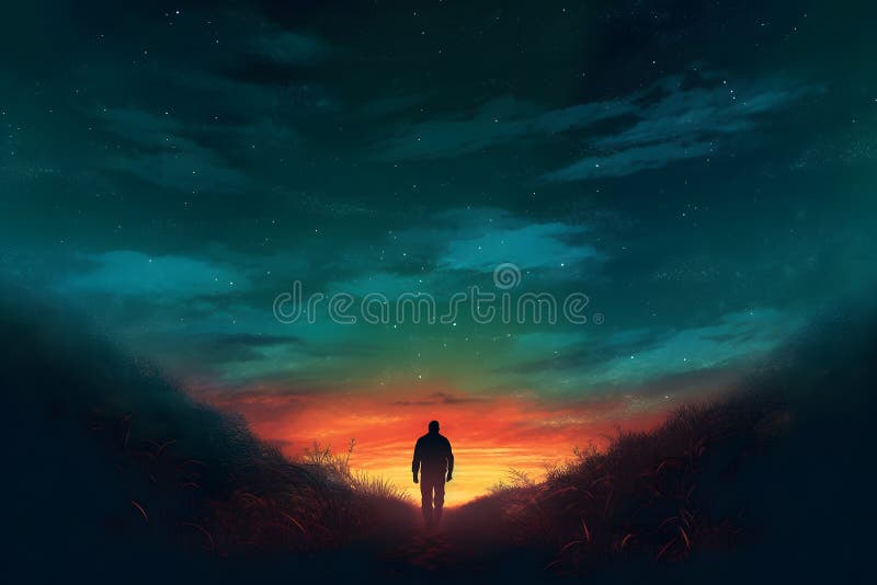 Man& X27;s Silhouette in Rays of Light. Neural Network AI Generated ...