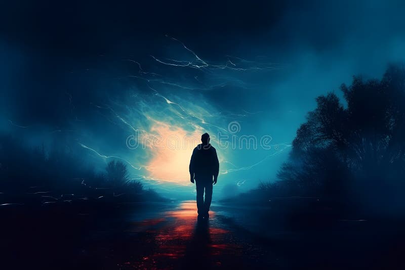 Man S Silhouette in Rays of Light. Neural Network AI Generated Stock ...