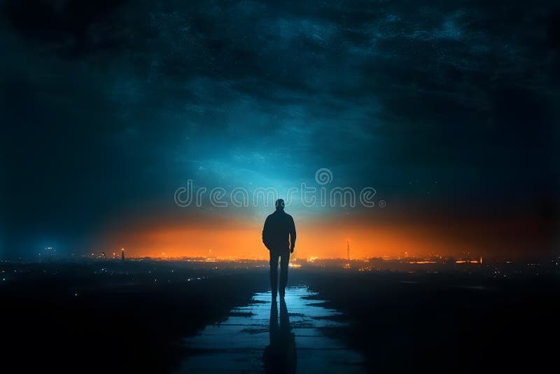 Man S Silhouette in Rays of Light. Neural Network AI Generated Stock ...