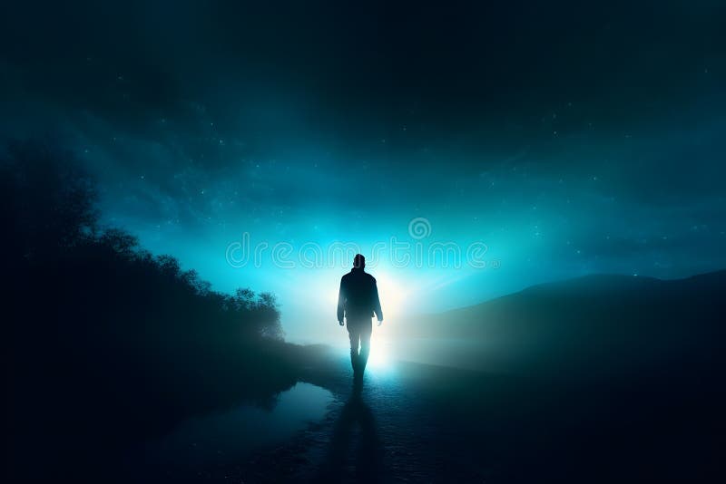 Man S Silhouette in Rays of Light. Neural Network AI Generated Stock ...
