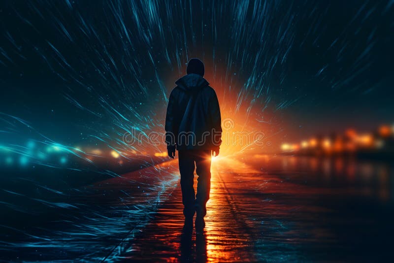 Man S Silhouette in Rays of Light. Neural Network AI Generated Stock ...