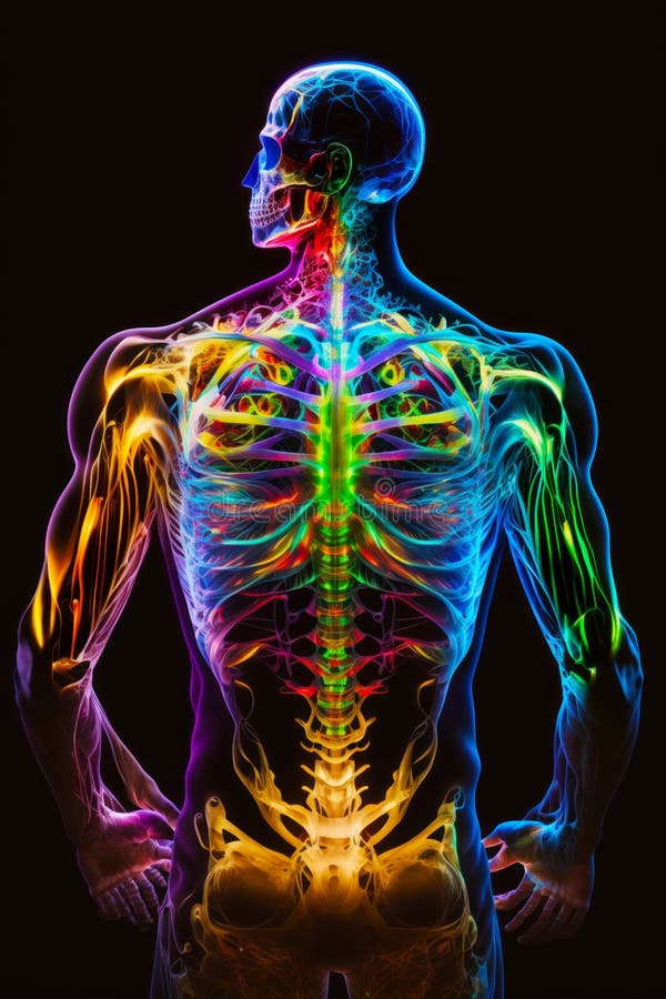 Man S Skeleton is Highlighted in Colorful Light - Up Image of the Human ...