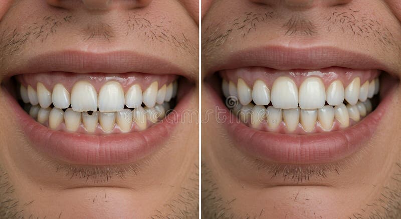 Man S Teeth before and after Whitening Treatment for a Brighter Smile ...