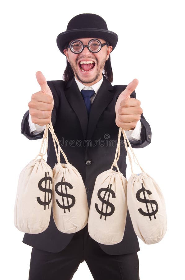 Man with Sacks of Money Isolated Stock Image - Image of money, mobster ...