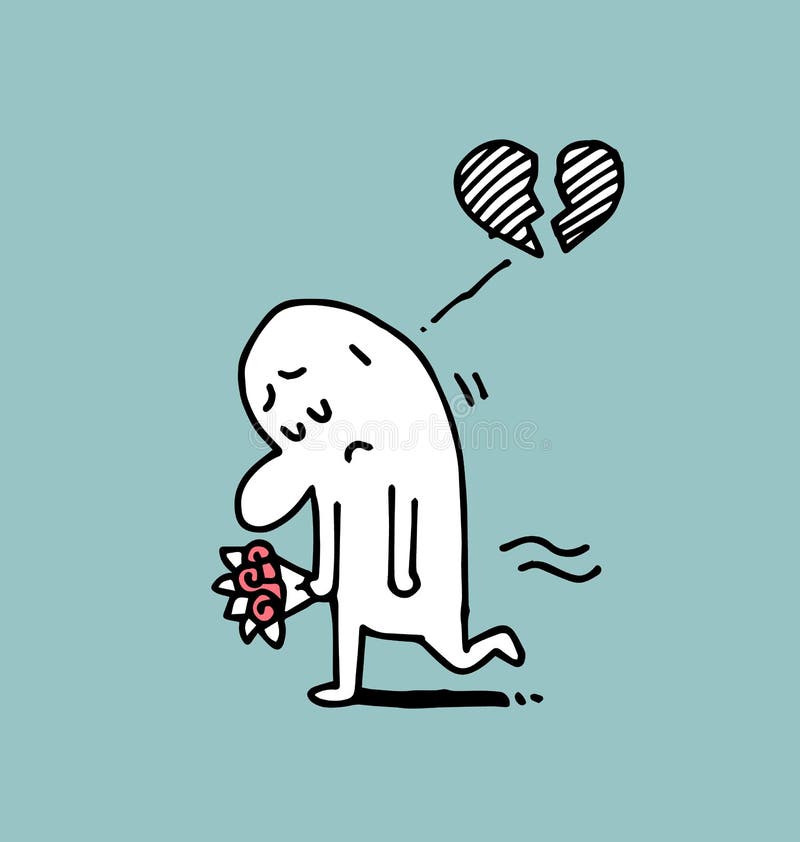 Man Sad and Broken Heart, Simple Man, Doodle Vector Illustration Stock ...