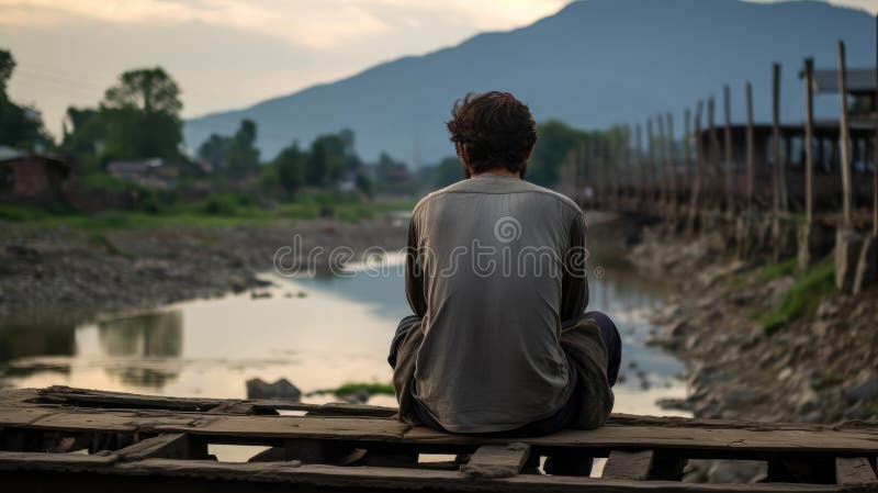 Man with Sadness Looking into the Distance Stock Photo - Image of ...